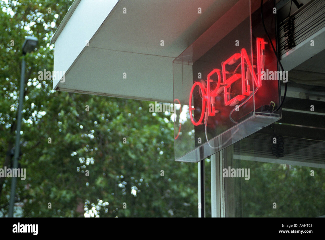neon shop open sign Stock Photo - Alamy