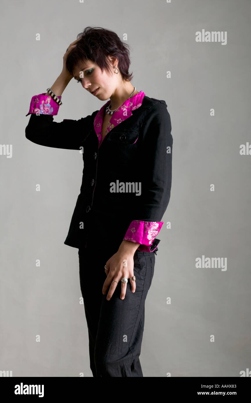 vertical sad young woman expressing anxiety Stock Photo - Alamy