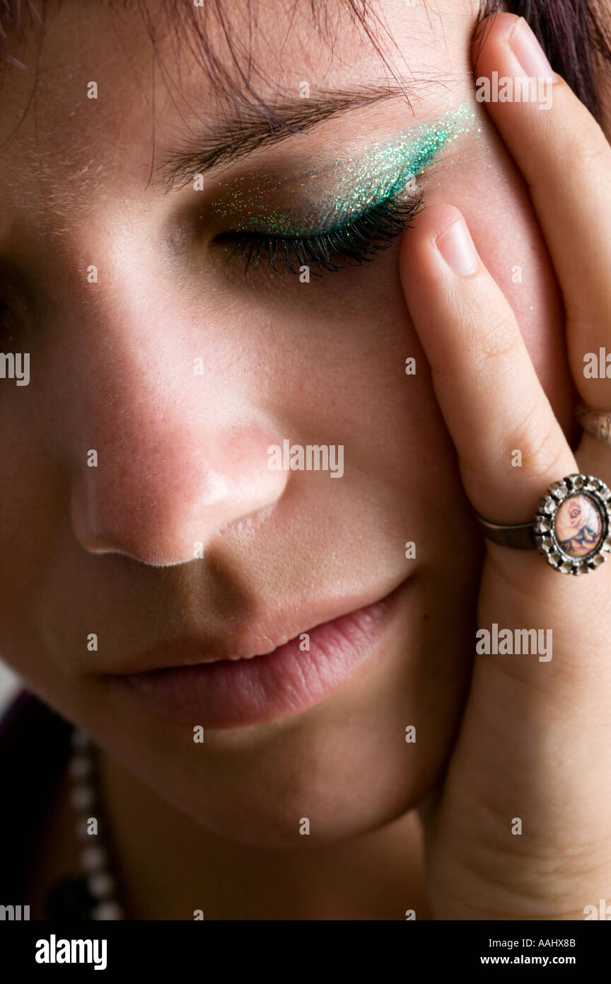 vertical sad young woman expressing anxiety Stock Photo - Alamy