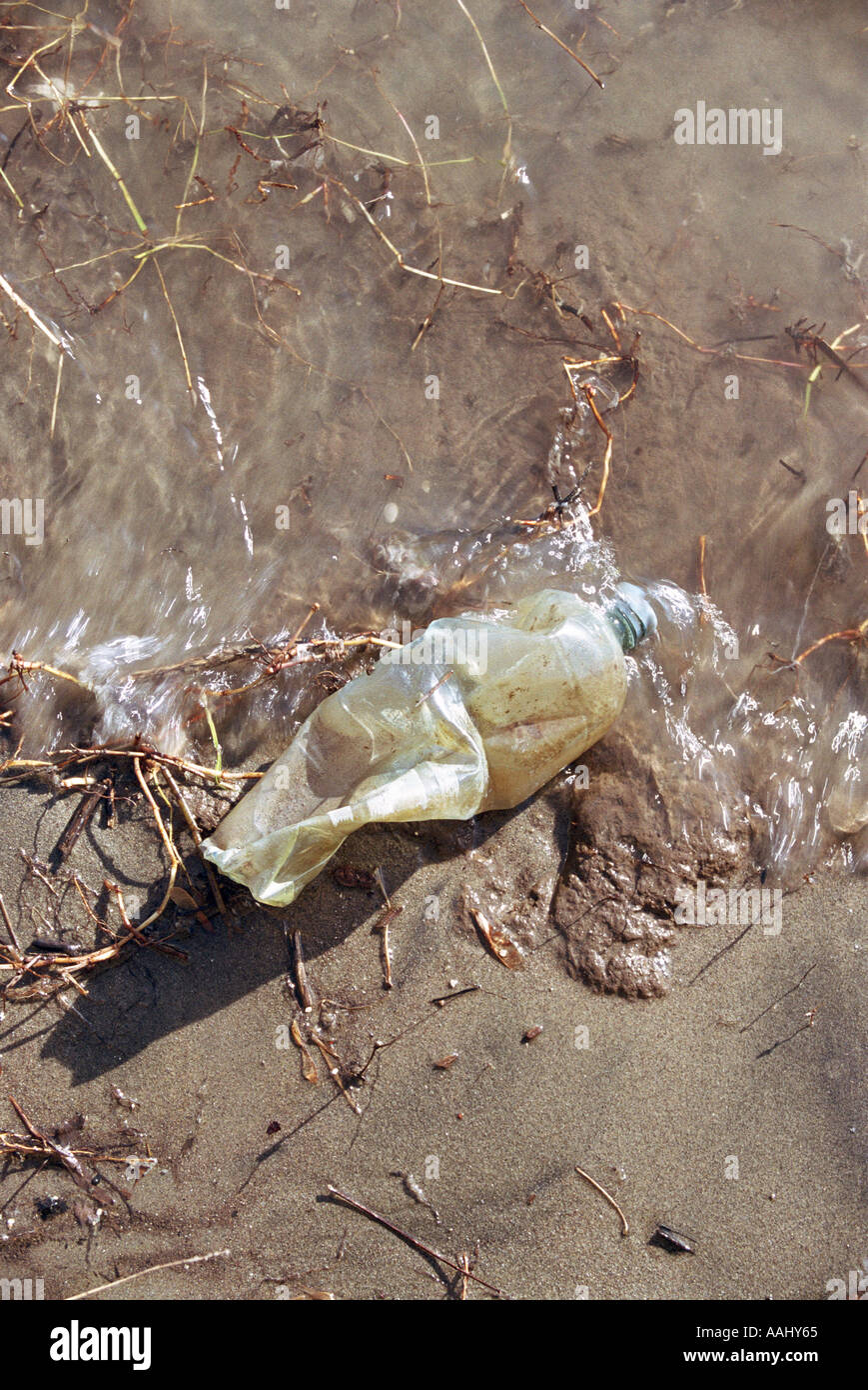 plastic bottle being washed up on shore Stock Photo - Alamy
