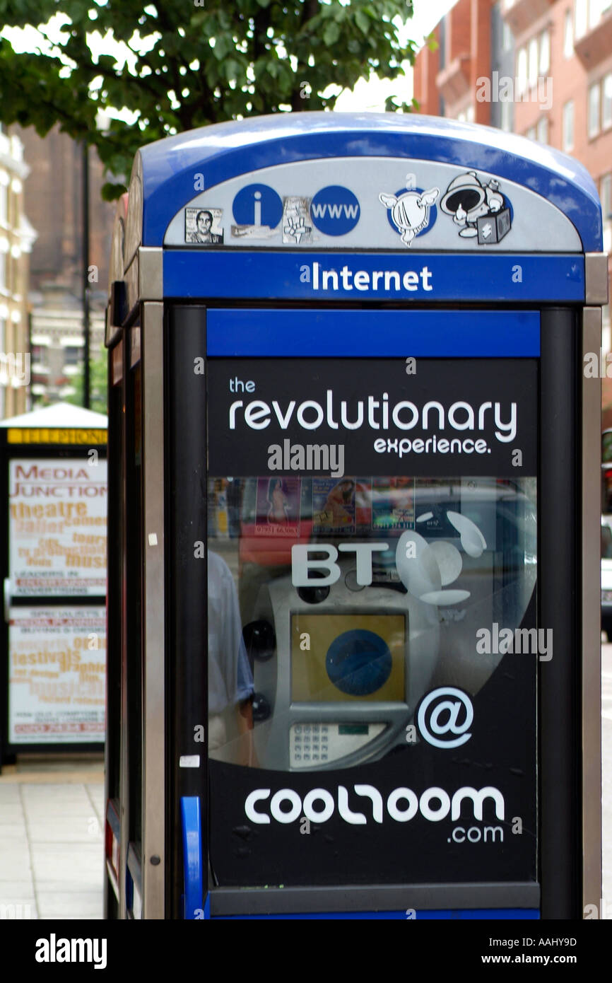 Modern Blue telephone box in London Stock Photo - Alamy