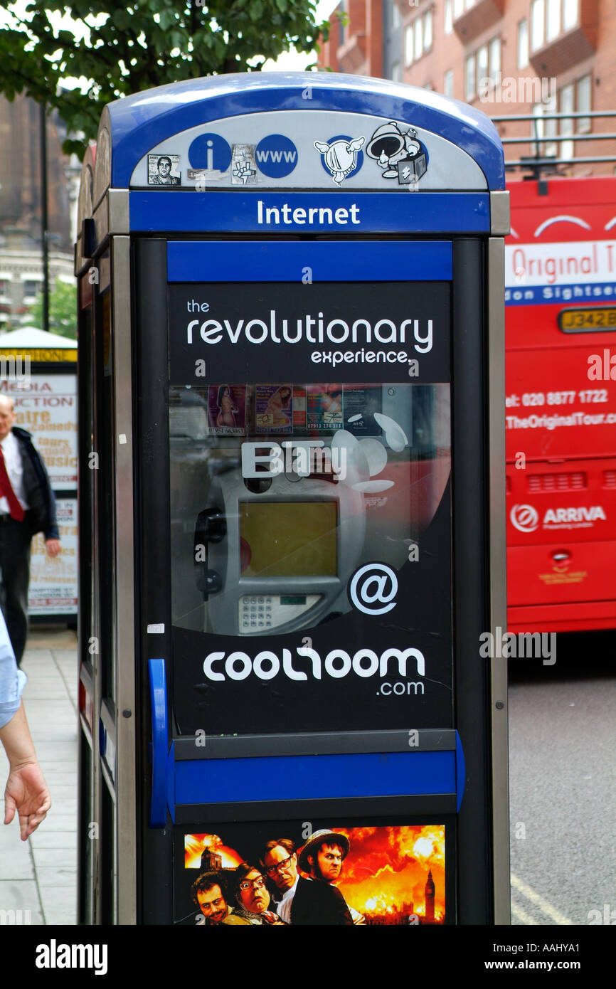 Modern Blue telephone box in London Stock Photo - Alamy