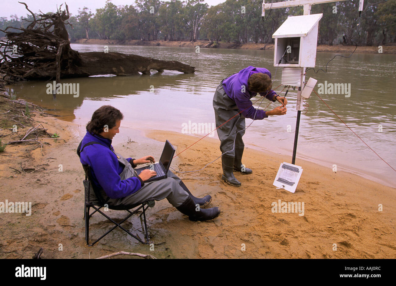 Freshwater ecologists at weather station Murray Kulkyne National Park ...