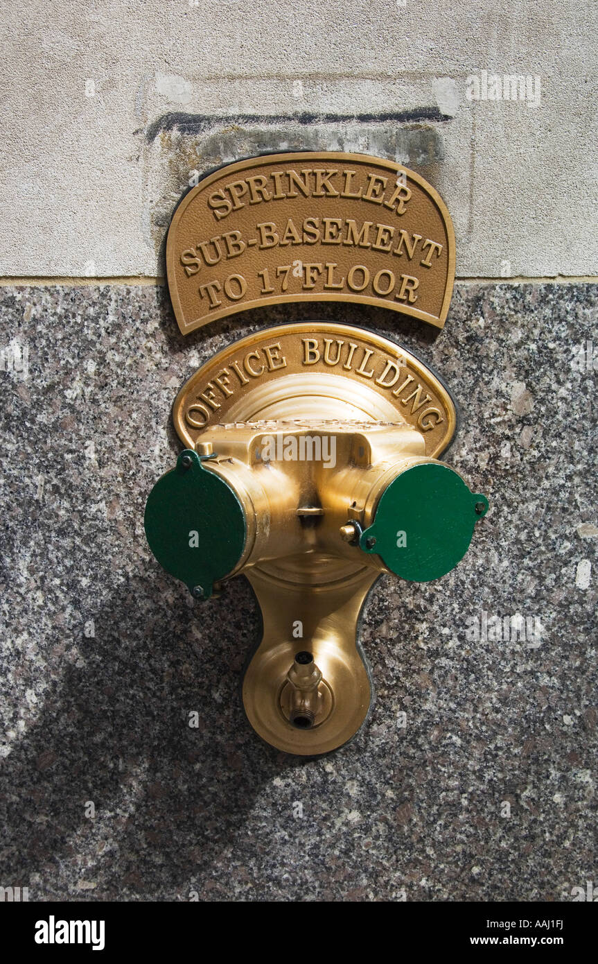 Skyscraper fire fighting sprinkler system outlet New York city USA ...