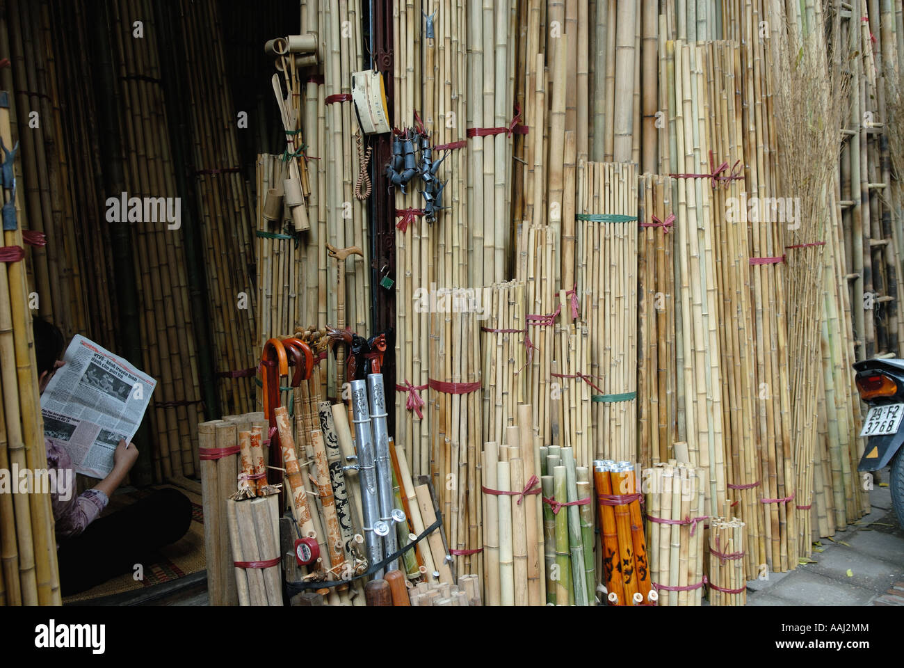 hanoi bamboo street old quarter asia indochina pipes Stock Photo - Alamy