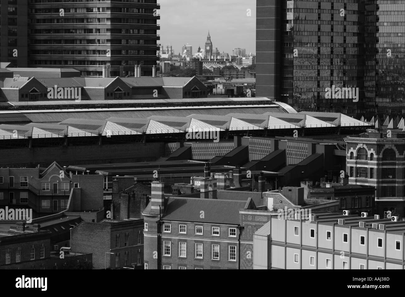 View to Houses of Parliament across Rooftops London England UK Stock ...