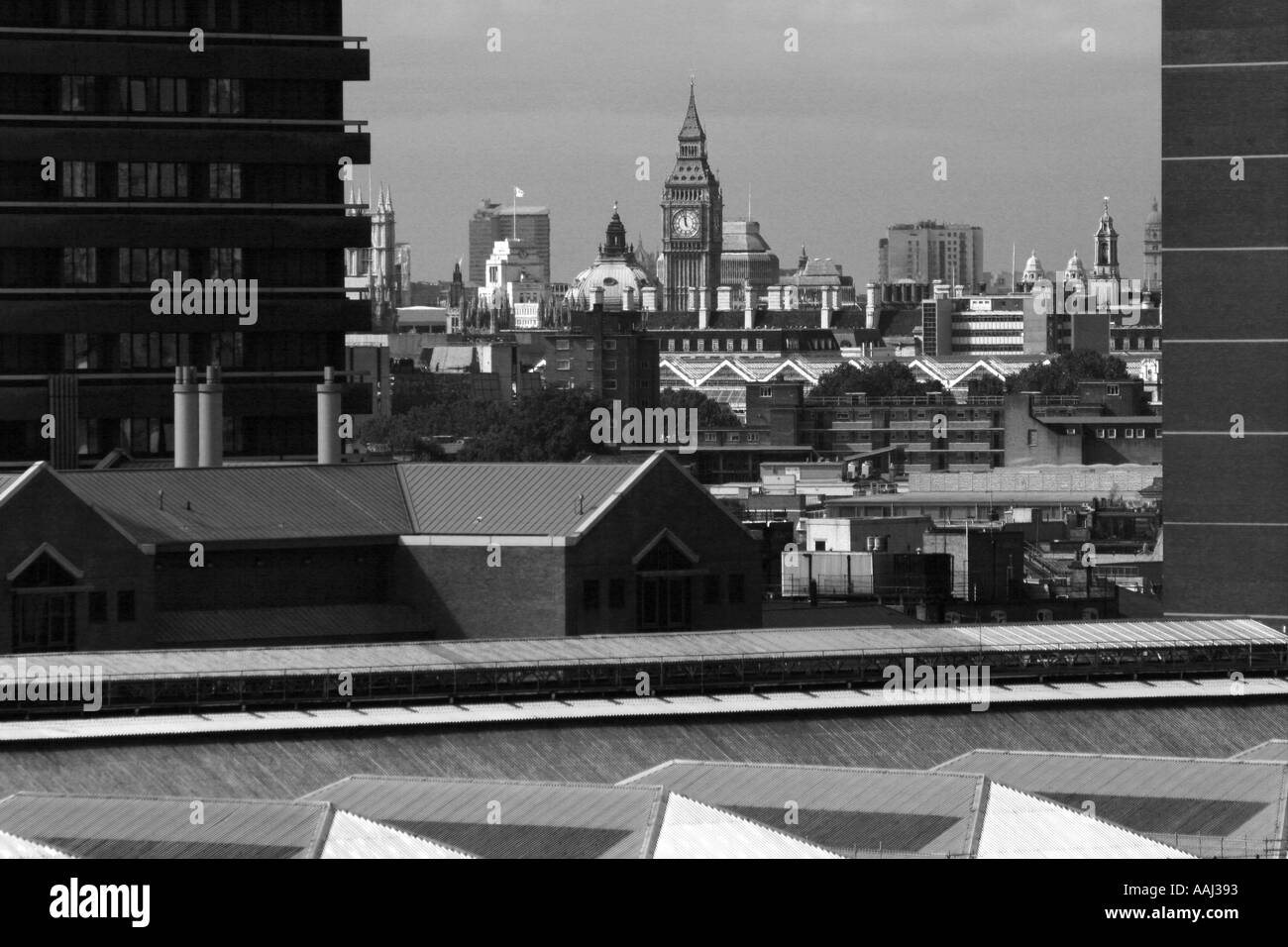 View to Houses of Parliament across Rooftops London England UK Stock ...
