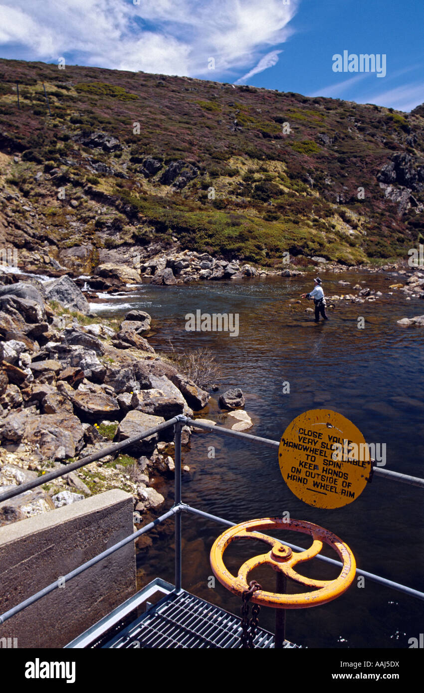 Fly fishing in outflow channel of Pretty Valley Dam, Alpine National ...