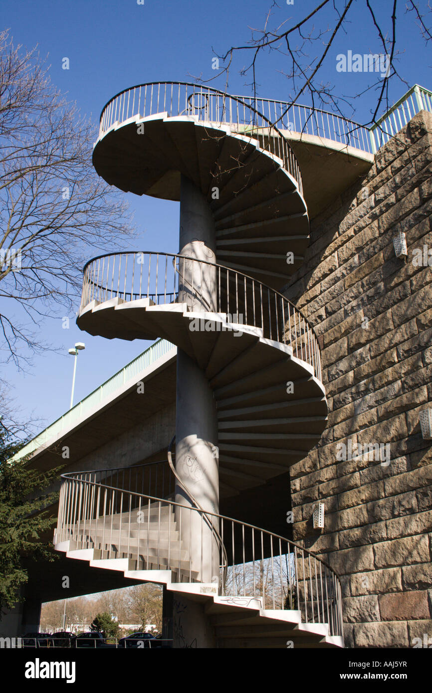 Spiral stair to pedestrian river bridge path in Cologne Germany Stock ...