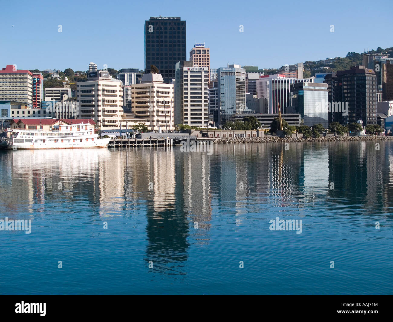 Cityscape harbour reflections CBD Wellington city New Zealand Stock ...