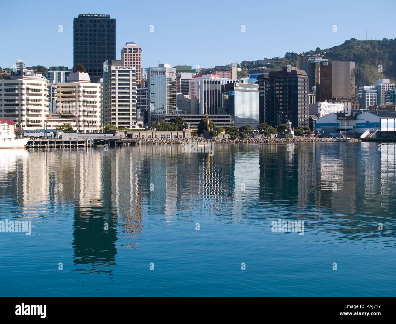 Cityscape harbour reflections CBD Wellington city New Zealand Stock ...