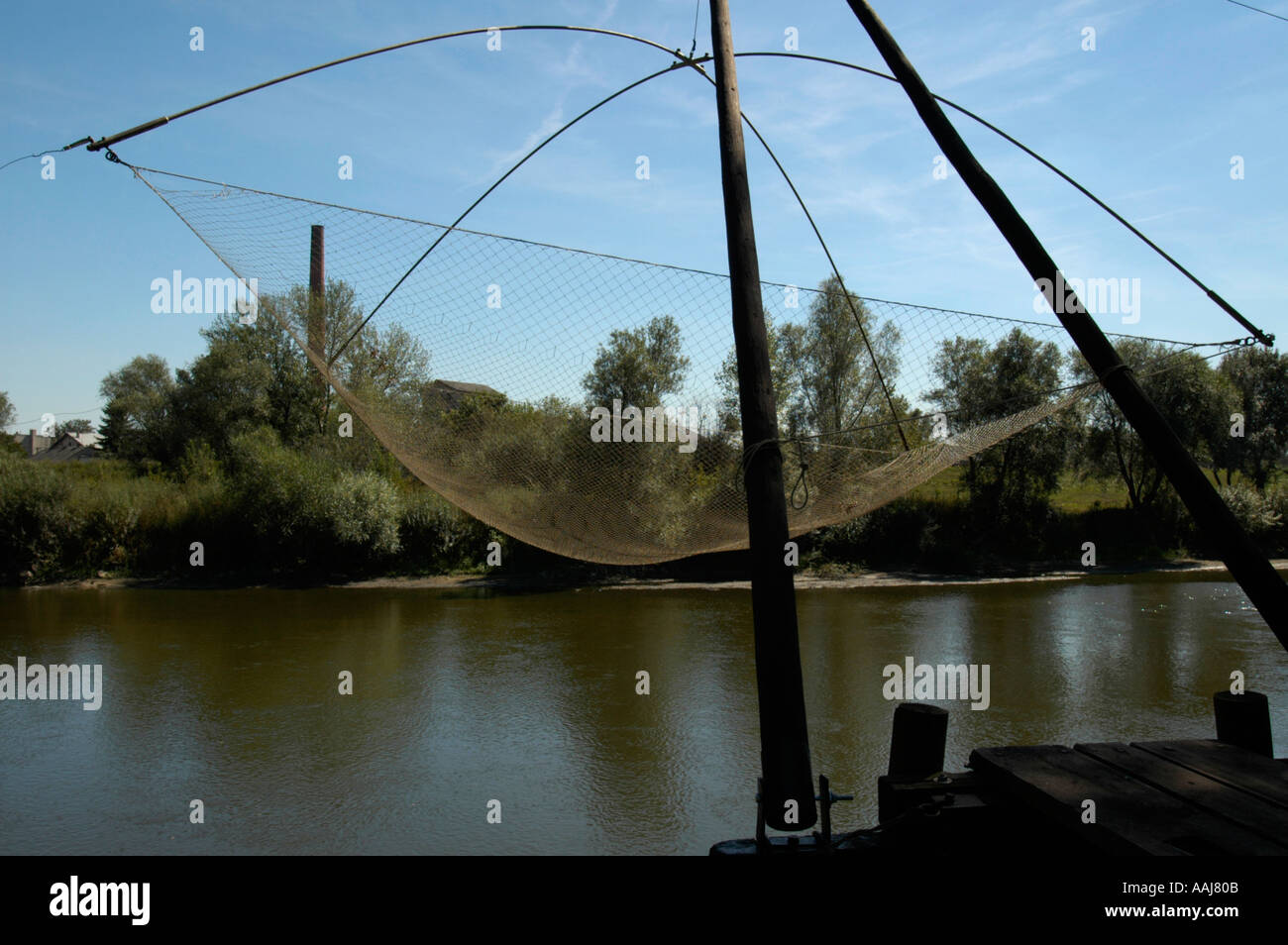 river March near Angern, fisher net, crane Stock Photo - Alamy