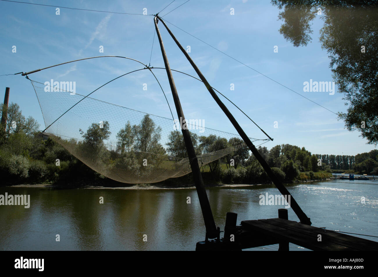 river March near Angern, fisher net, crane Stock Photo - Alamy