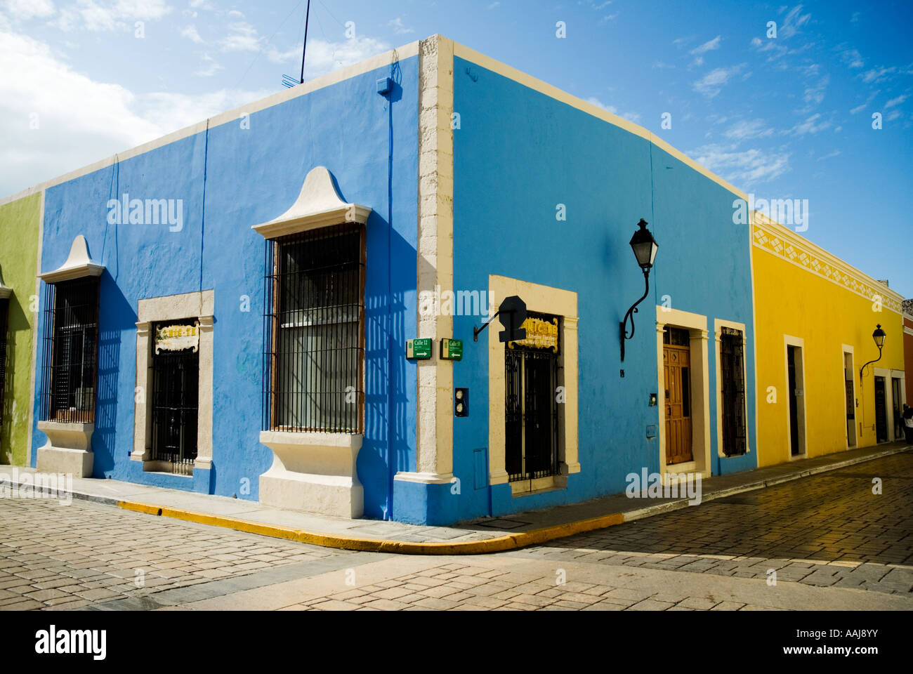 Campeche blue palaces - Mexico Stock Photo - Alamy