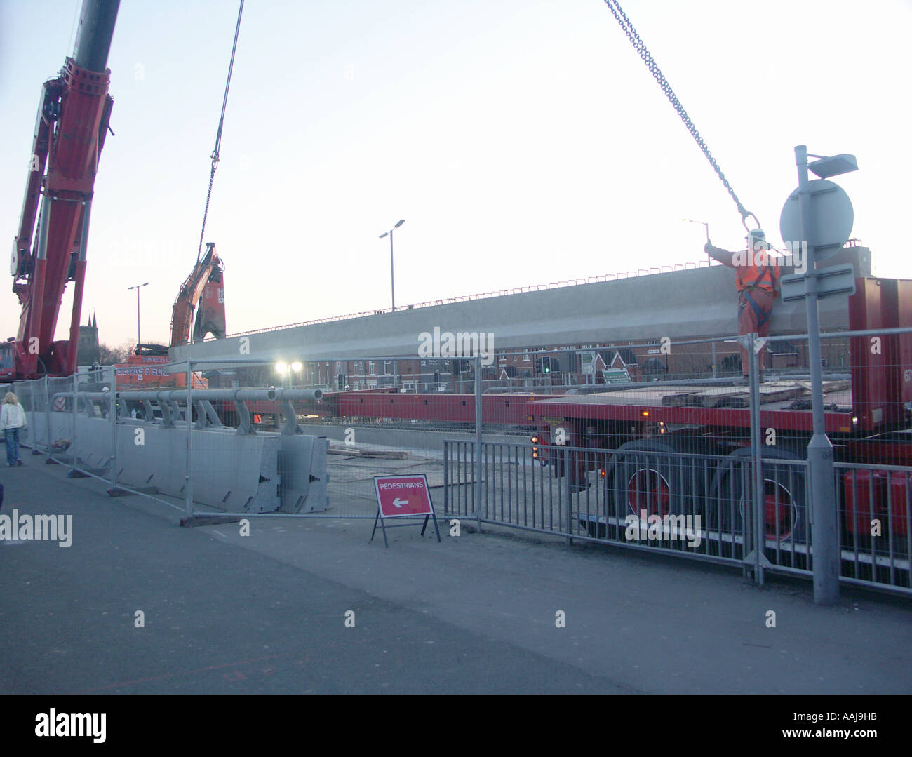 A lorry with massive precast concrete beam on the trailer during ...