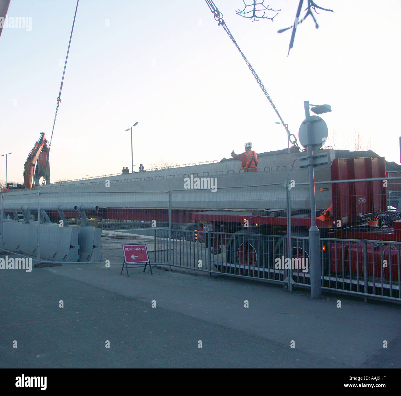 A lorry with massive precast concrete beam on the trailer during ...