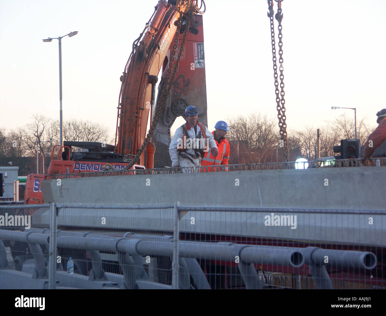 A lorry with massive precast concrete beam on the trailer during ...