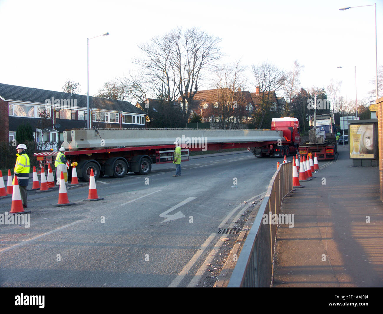 A lorry with two massive precast concrete beams on the trailer during ...