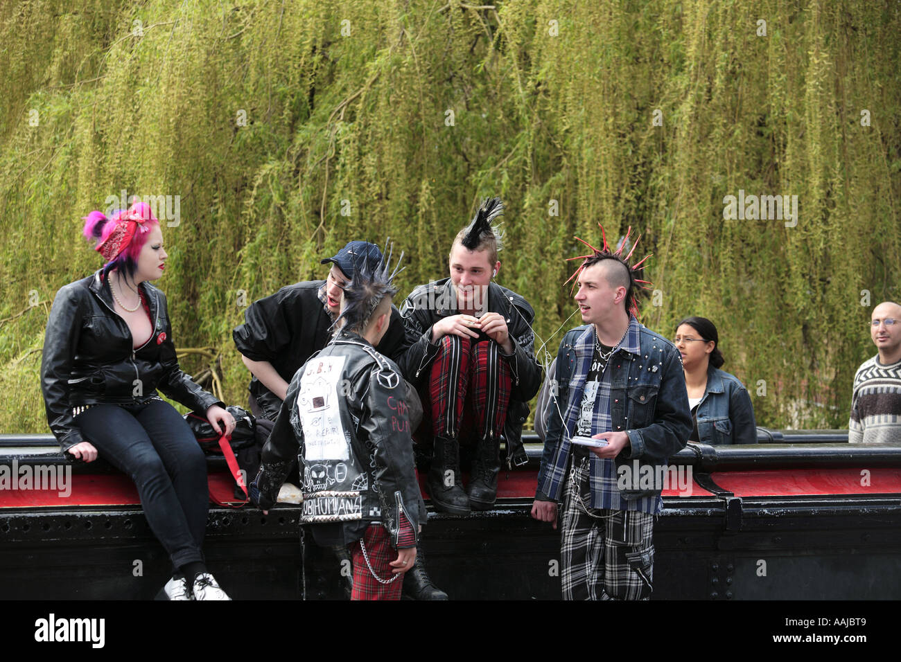 united kingdom london camden high street a group of punks on the bridge ...