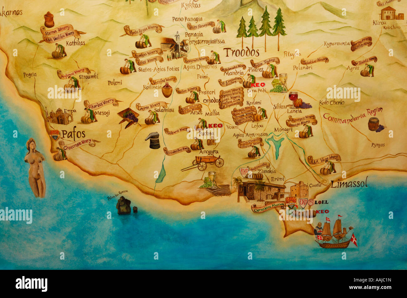 Map of wineries of Cyprus in Cyprus Wine Museum Stock Photo - Alamy