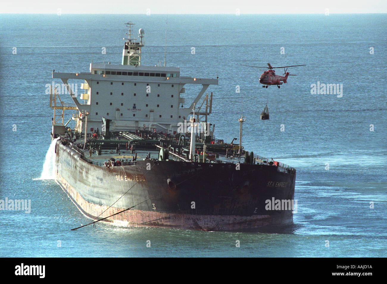 Oil tanker Sea Empress aground on rocks outside Milford Haven oil ...