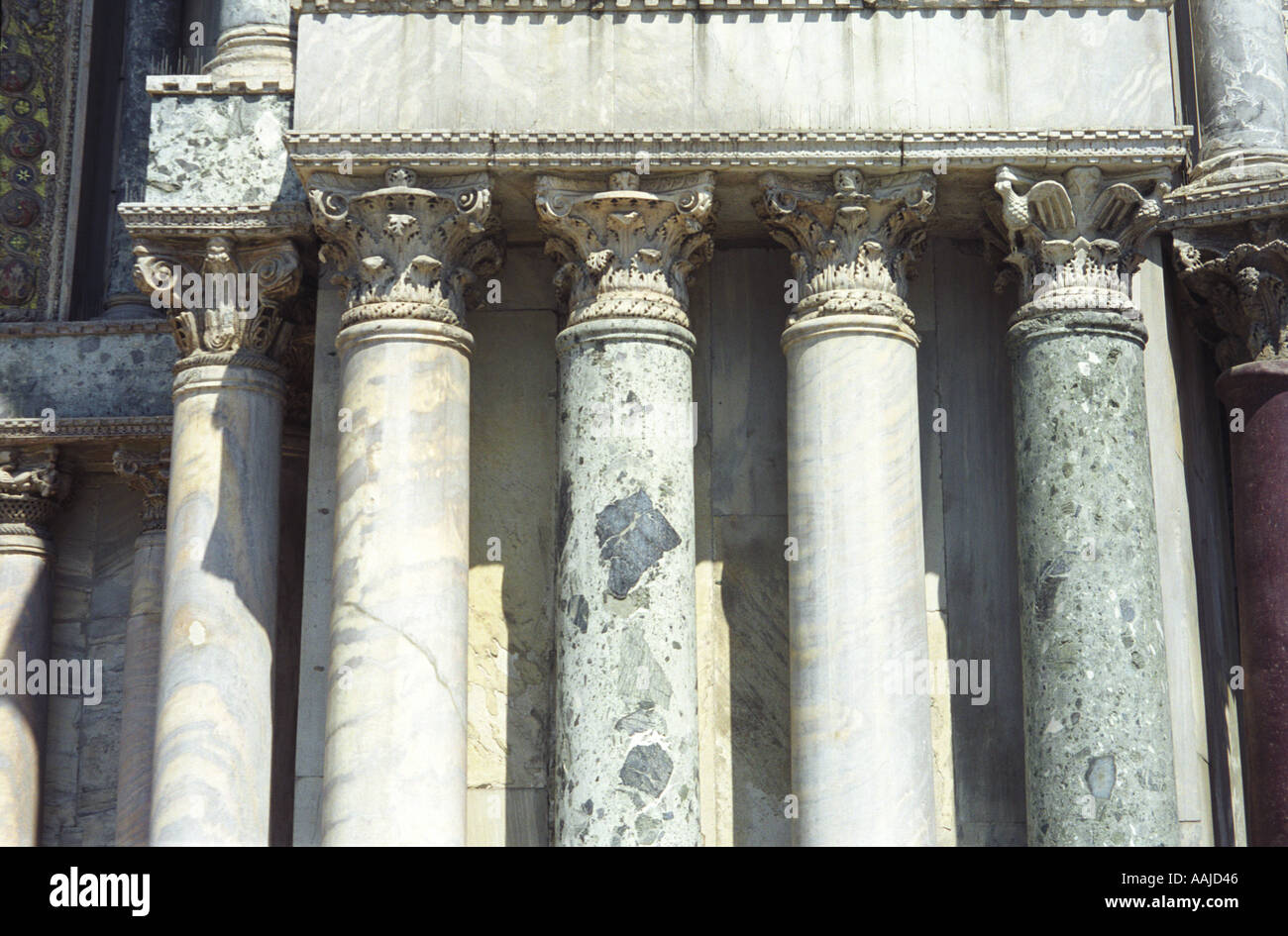 Marble columns of the St Mark's Basilica in St Mark's Square, Venice ...