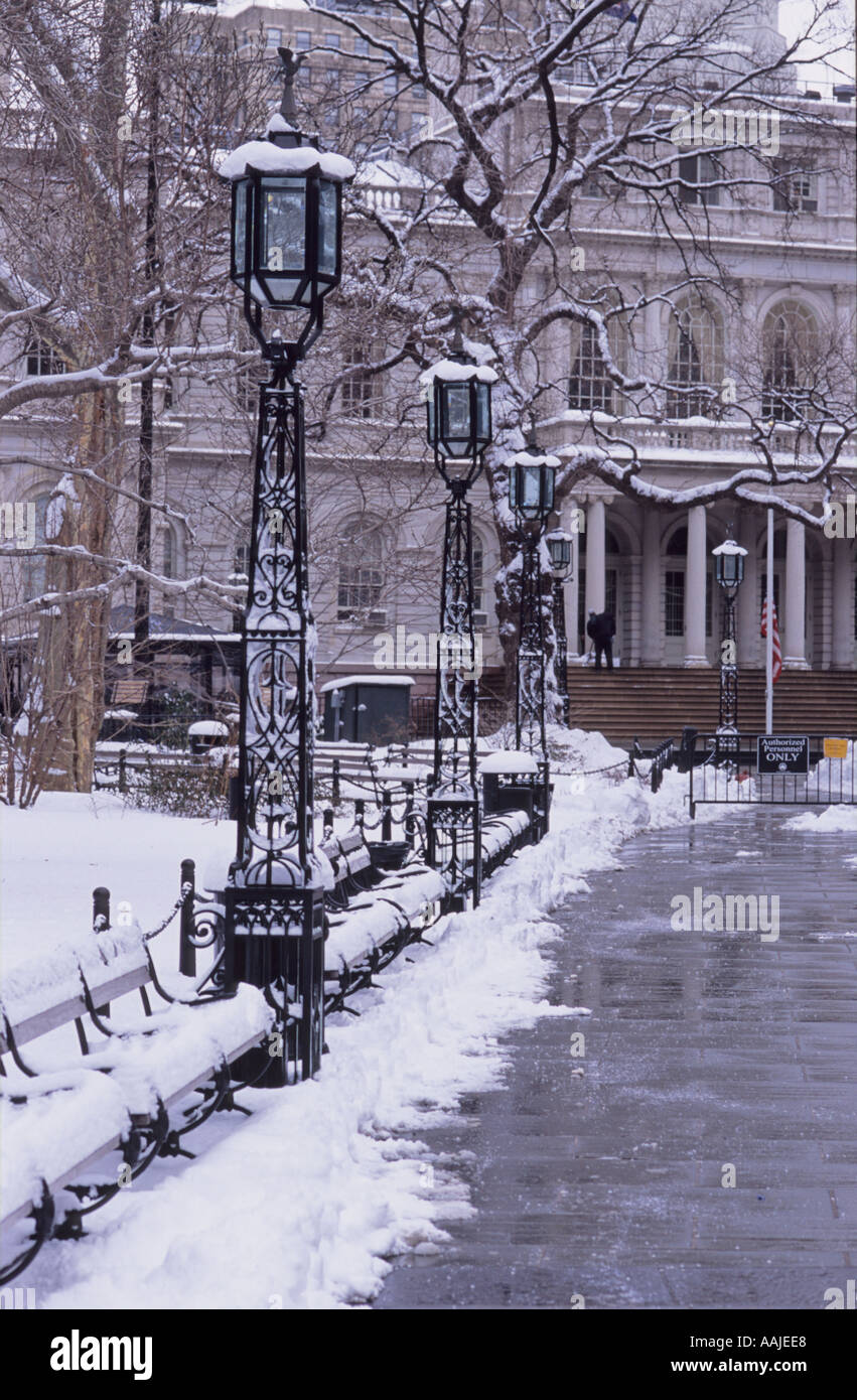 snow in the park out side city hall New York USA Stock Photo - Alamy
