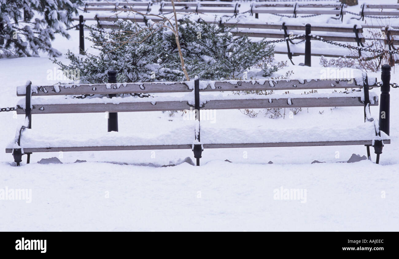 benches covered in snow Stock Photo - Alamy
