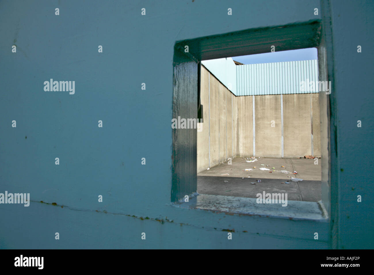 Observation hole in the outer perimeter fence of the disused Crumlin ...