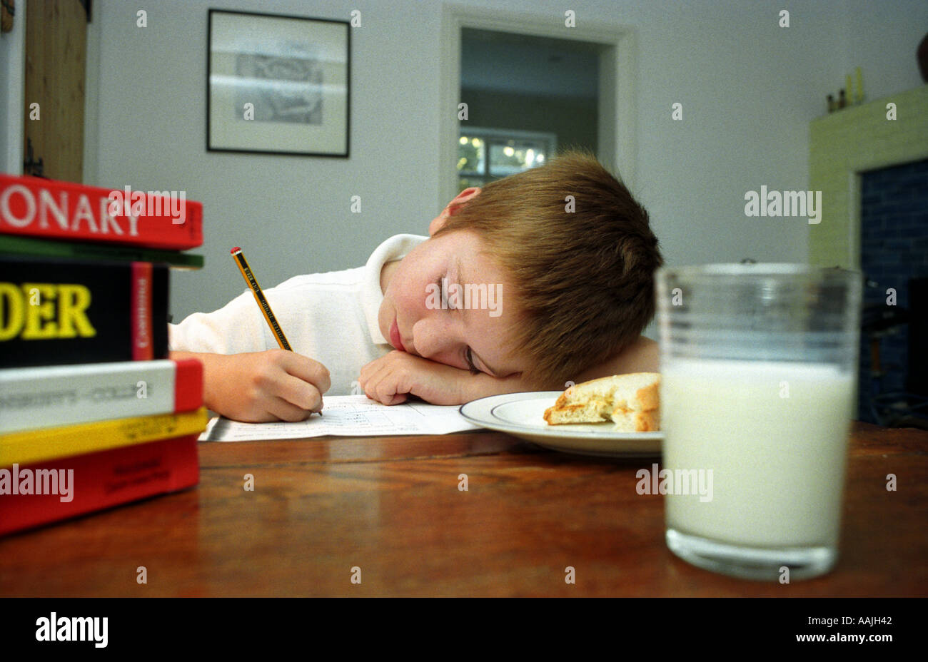 Homework posed by model Picture by Andrew Hasson 1998 Stock Photo - Alamy