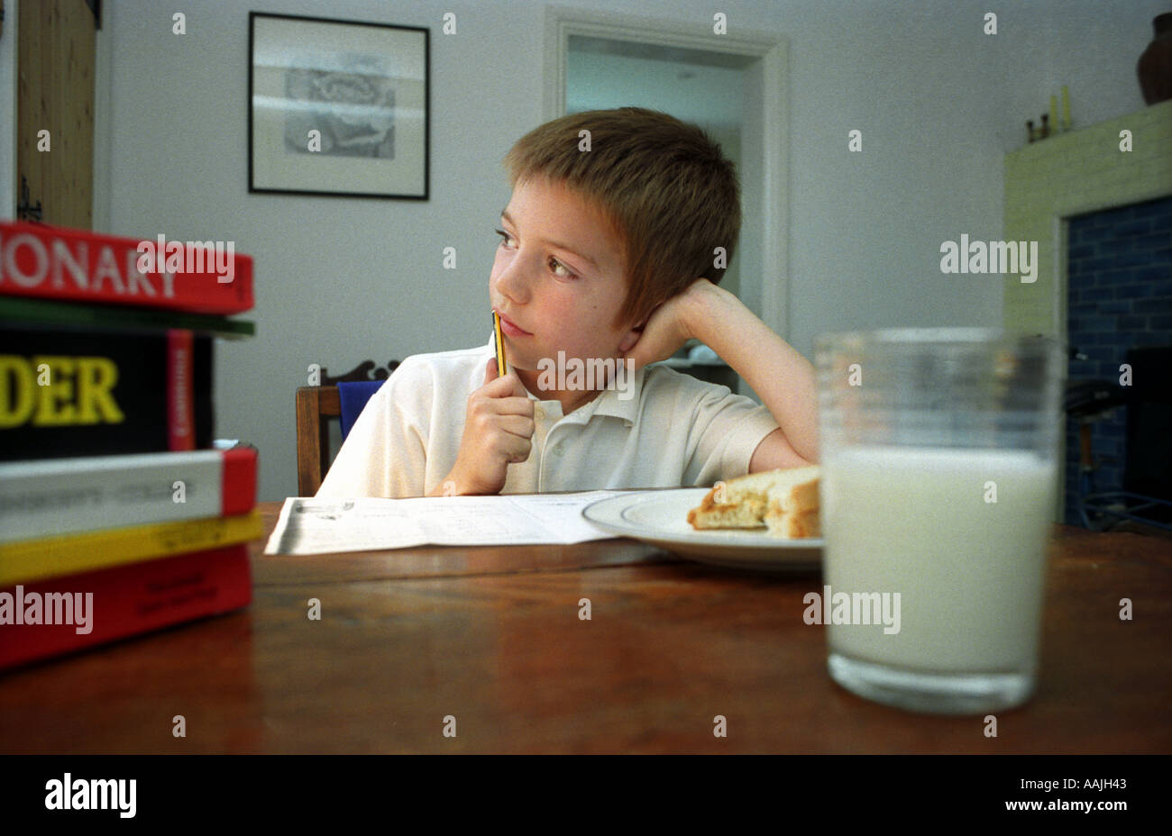 Homework posed by model Picture by Andrew Hasson 1998 Stock Photo - Alamy