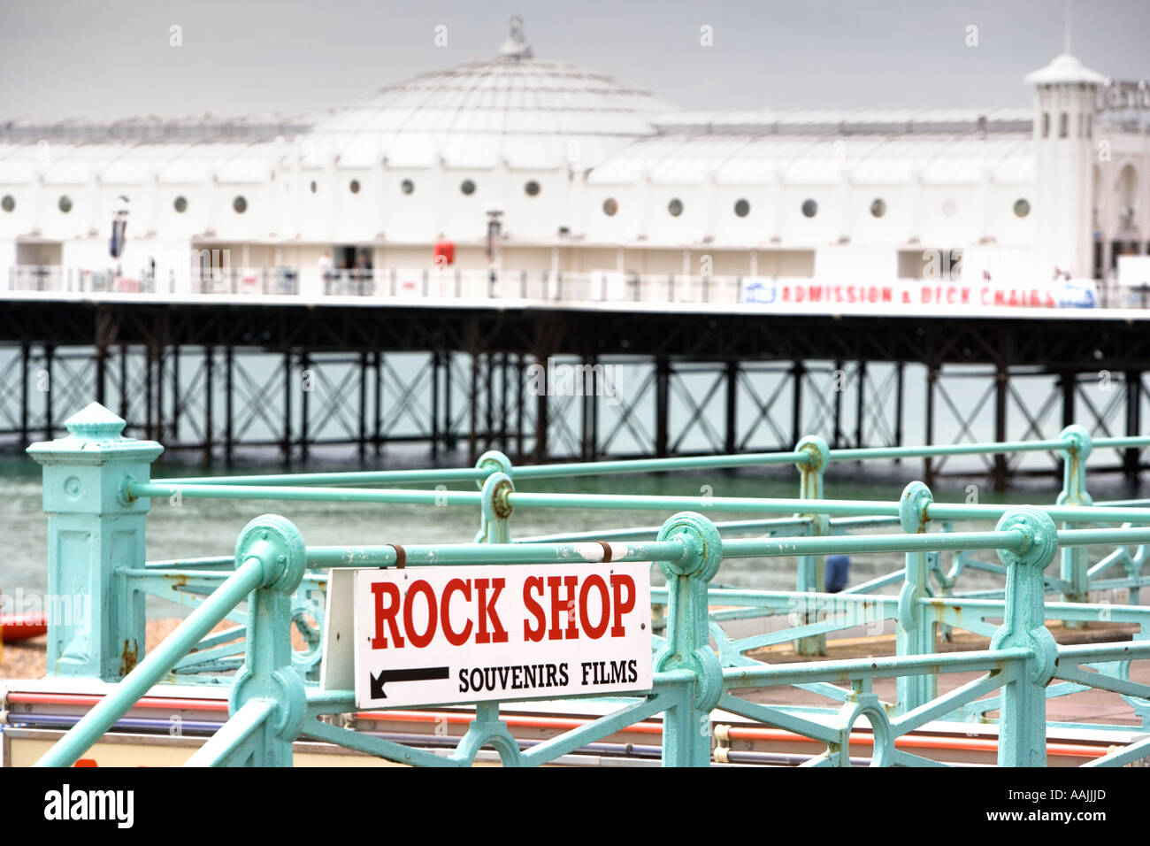 Rock shop sign with Brighton Pier in background Brighton England Stock ...
