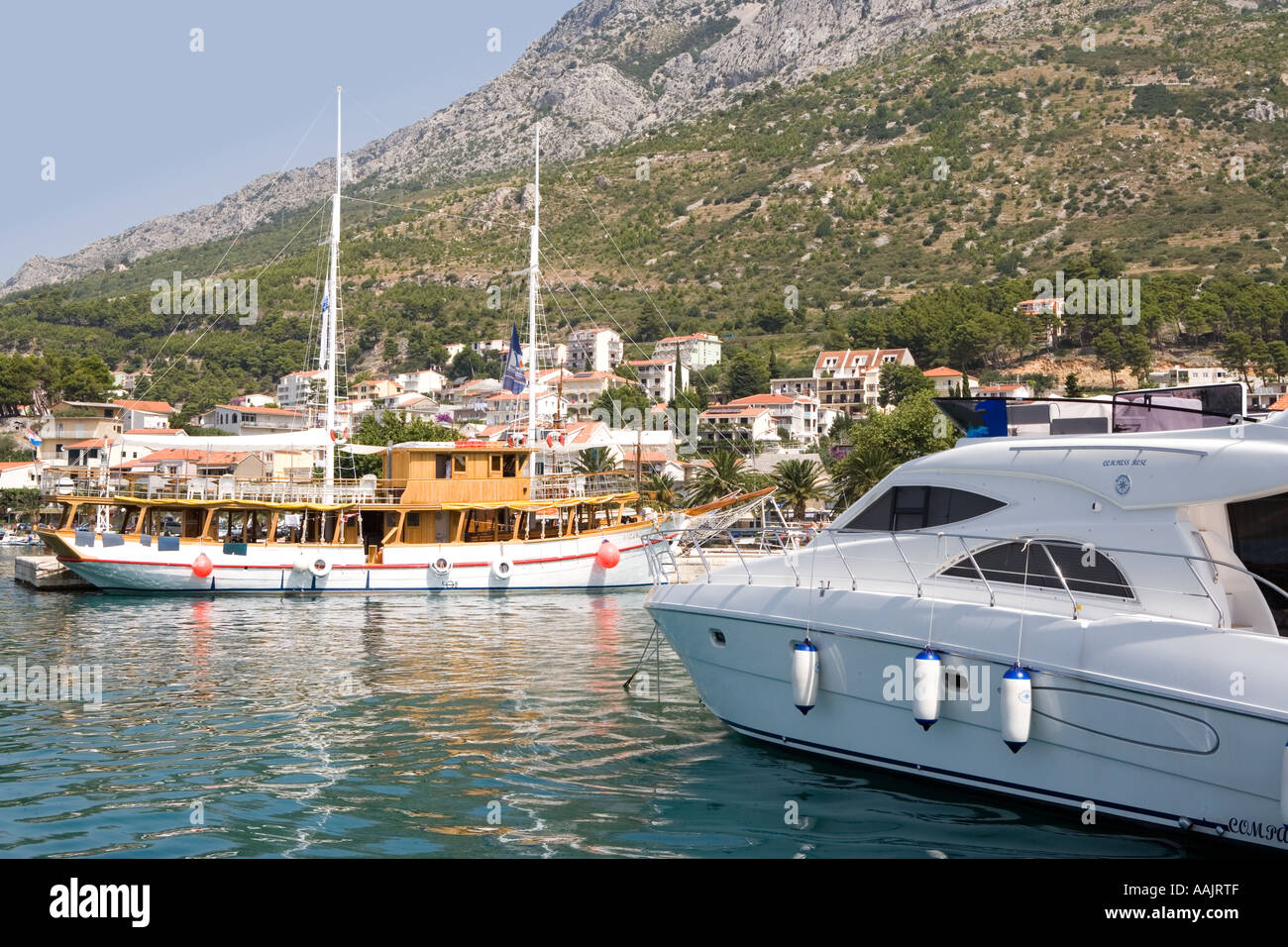 Baska Voda view over harbour showing boats Stock Photo - Alamy