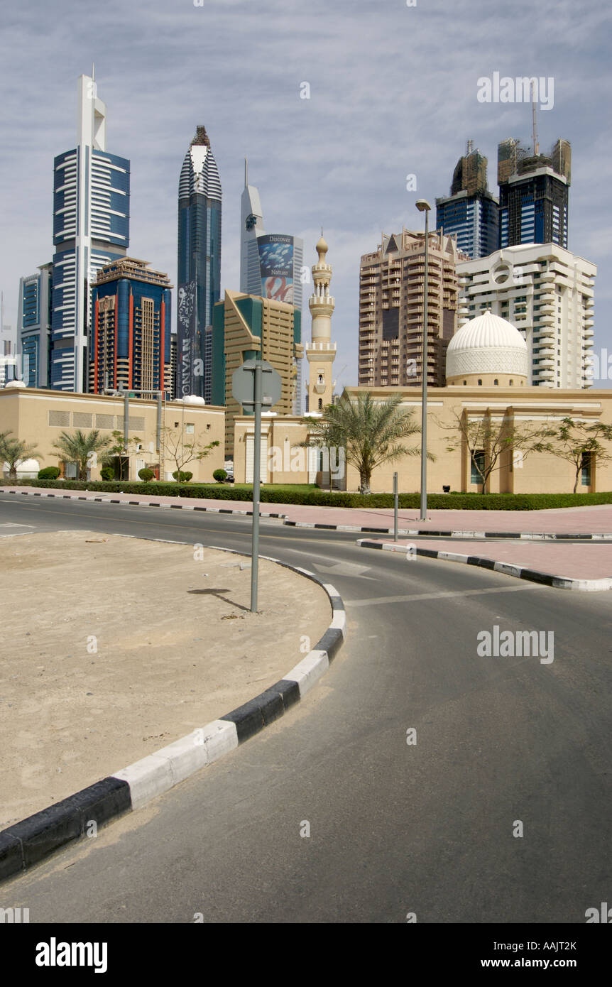 Dubai skyline with road and high rise blocks Stock Photo - Alamy