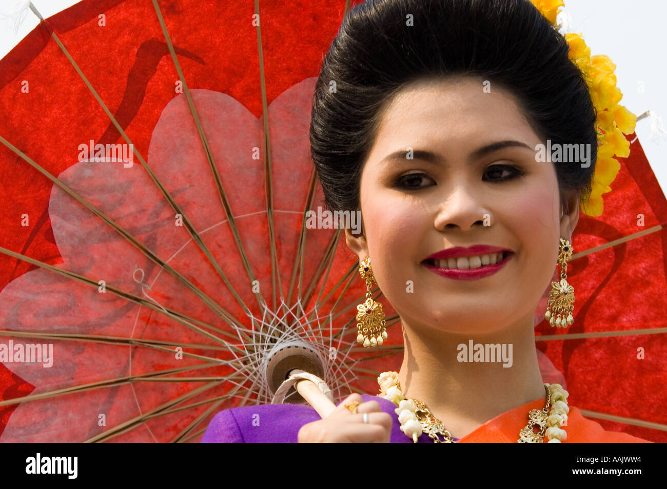 A participant in the Miss Songkran contest held in Chiang Mai Thailand ...