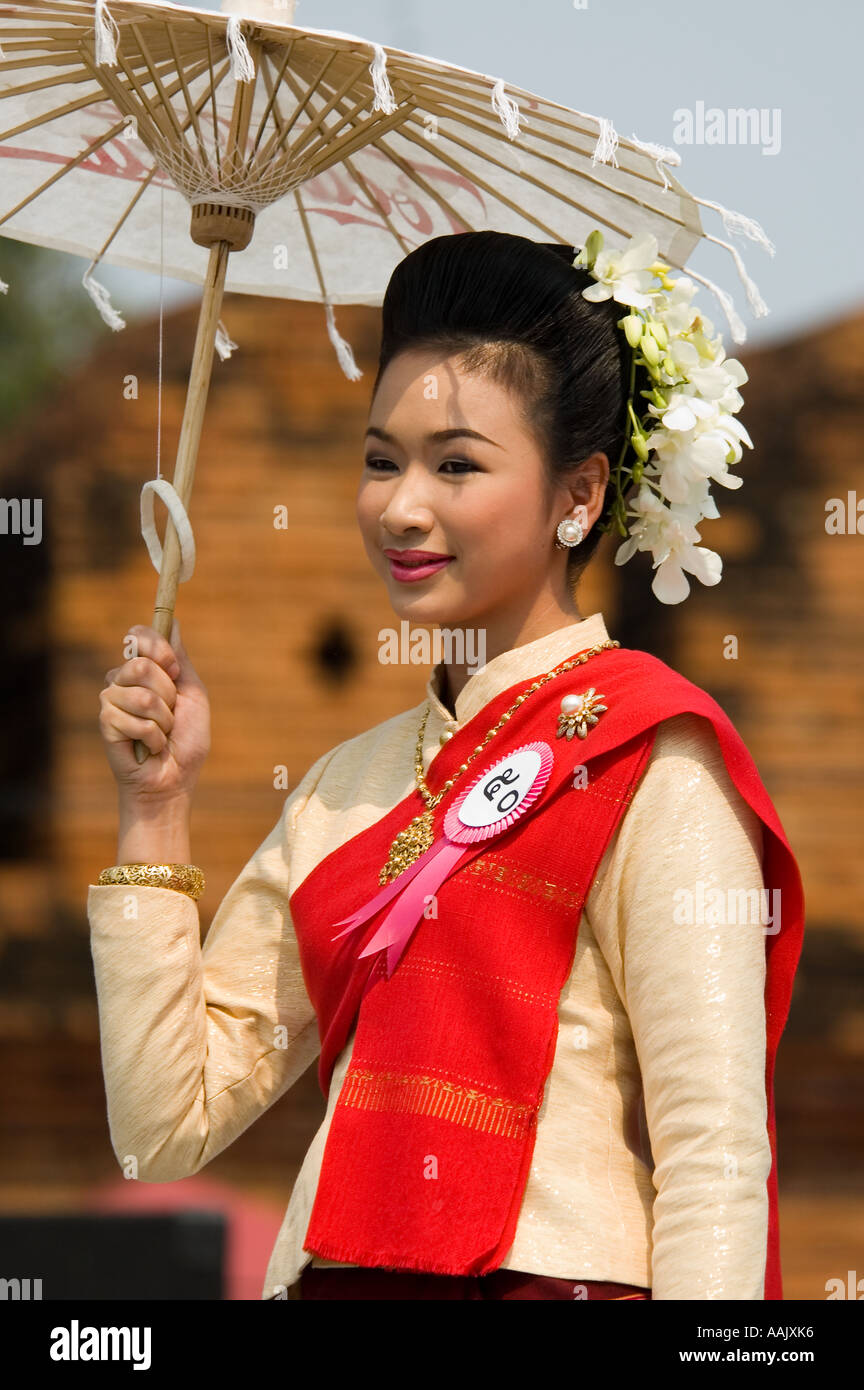 A participant in the Miss Songkran contest held in Chiang Mai Thailand ...