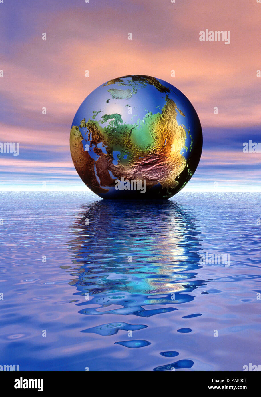 Asia on globe floating in ocean Stock Photo - Alamy