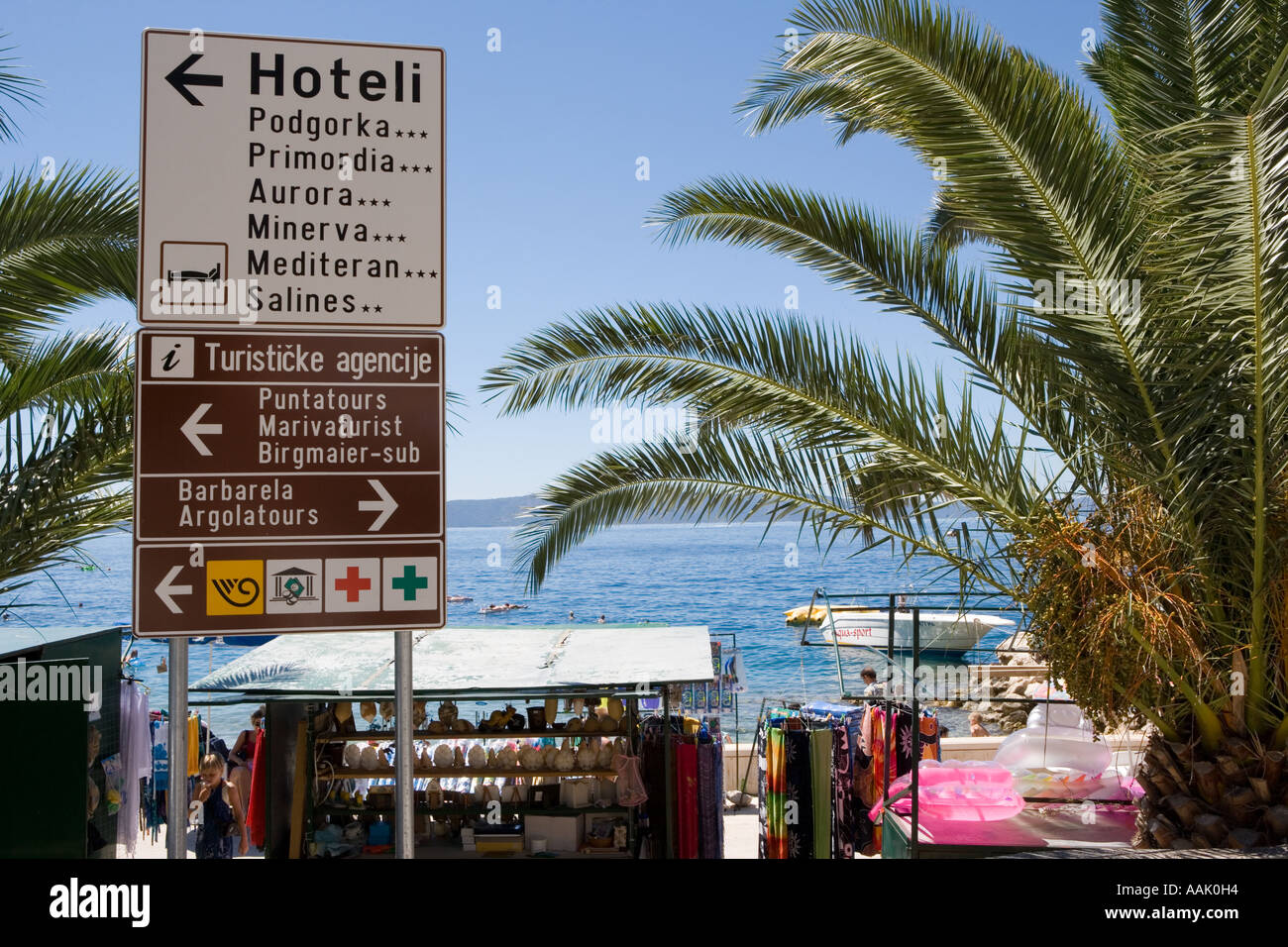 Signs in podgora Croatia Stock Photo - Alamy