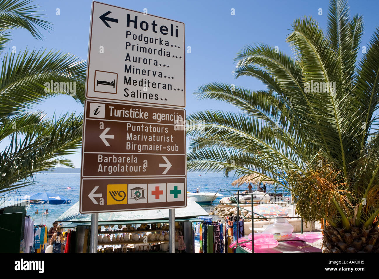 Direction signs in Podgora Croatia Stock Photo - Alamy