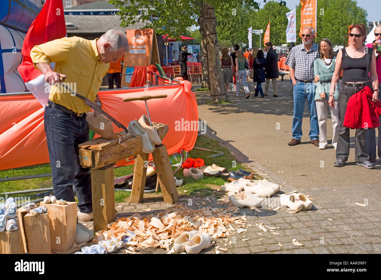 Demonstration of wooden clog making at a Dutch trade exhibition South ...