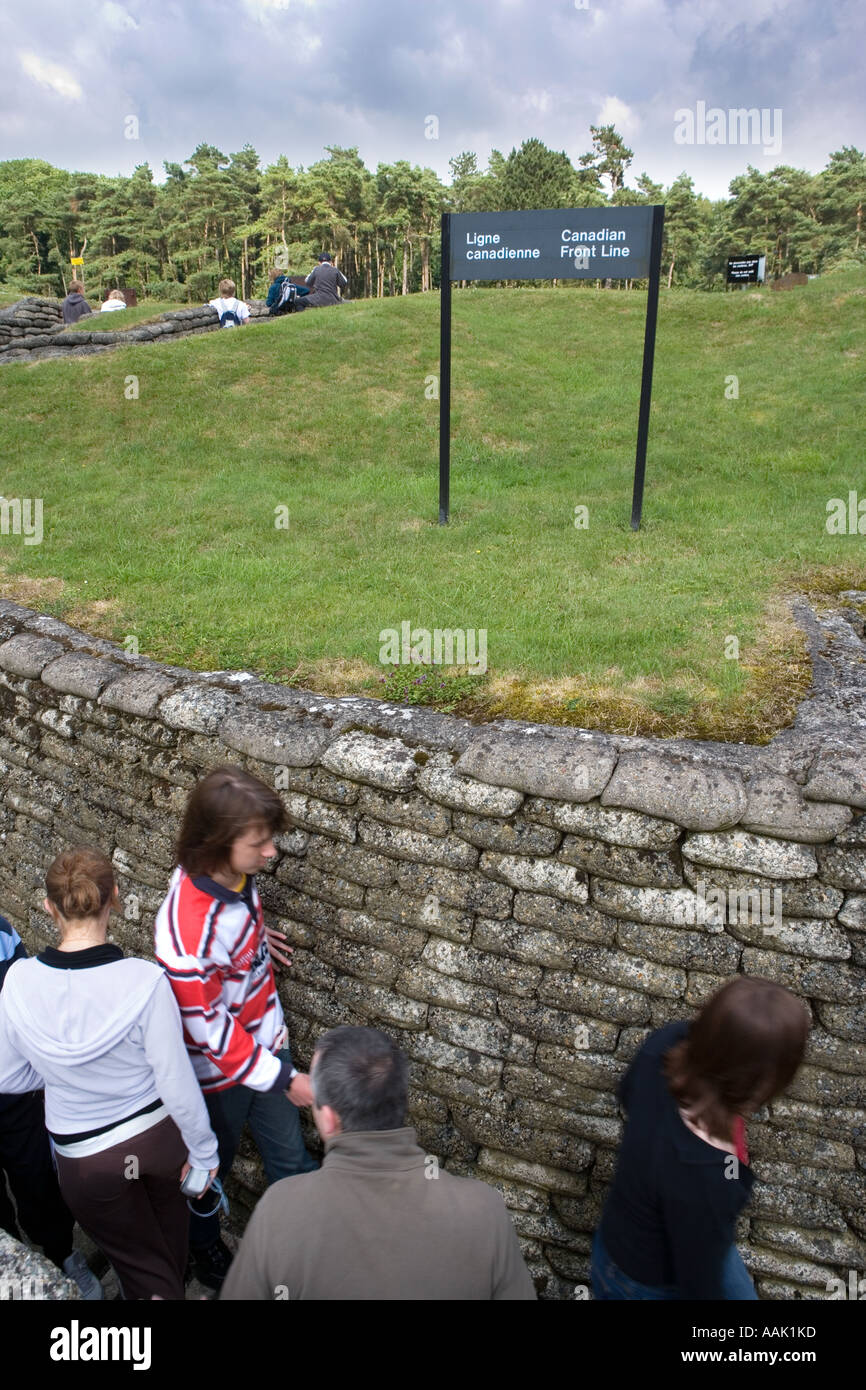 Visitors walk in first world war trenches at Vimy Ridge northern France ...