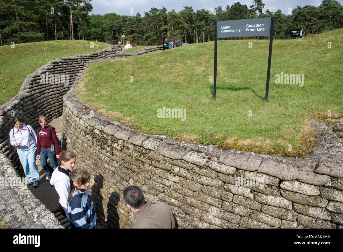 Visitors walk in first world war trenches at Vimy Ridge northern France ...