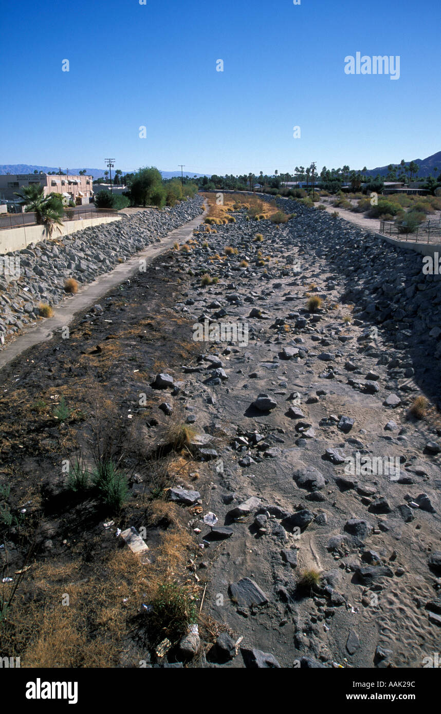 Empty and dry river bed shows no water Palm Springs California Stock ...