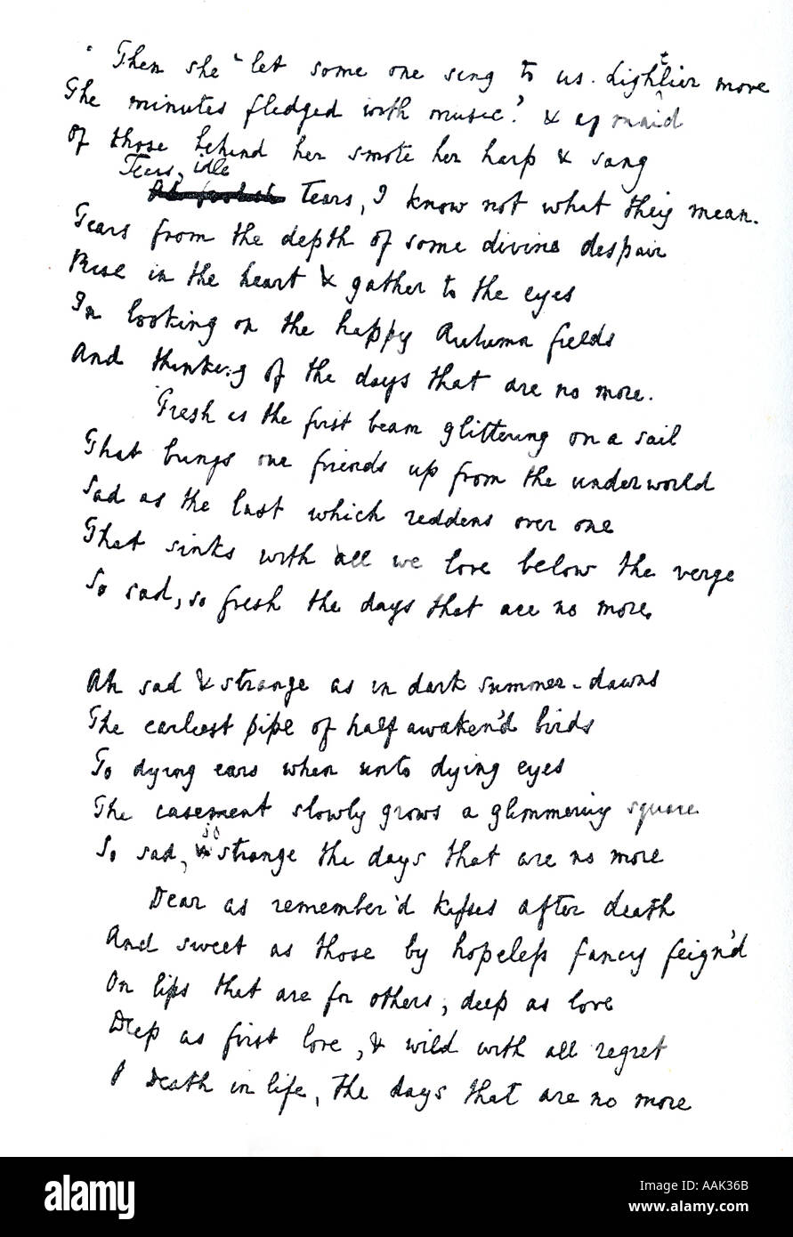 Tears idle Tears, from the original MS by Alfred Lord Tennyson. Alfred ...