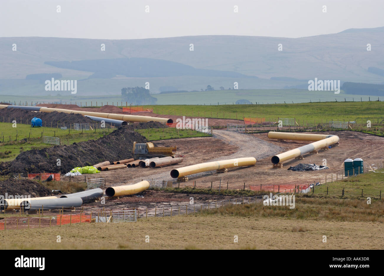 LNG pipeline being constructed over open hill top moorland near ...