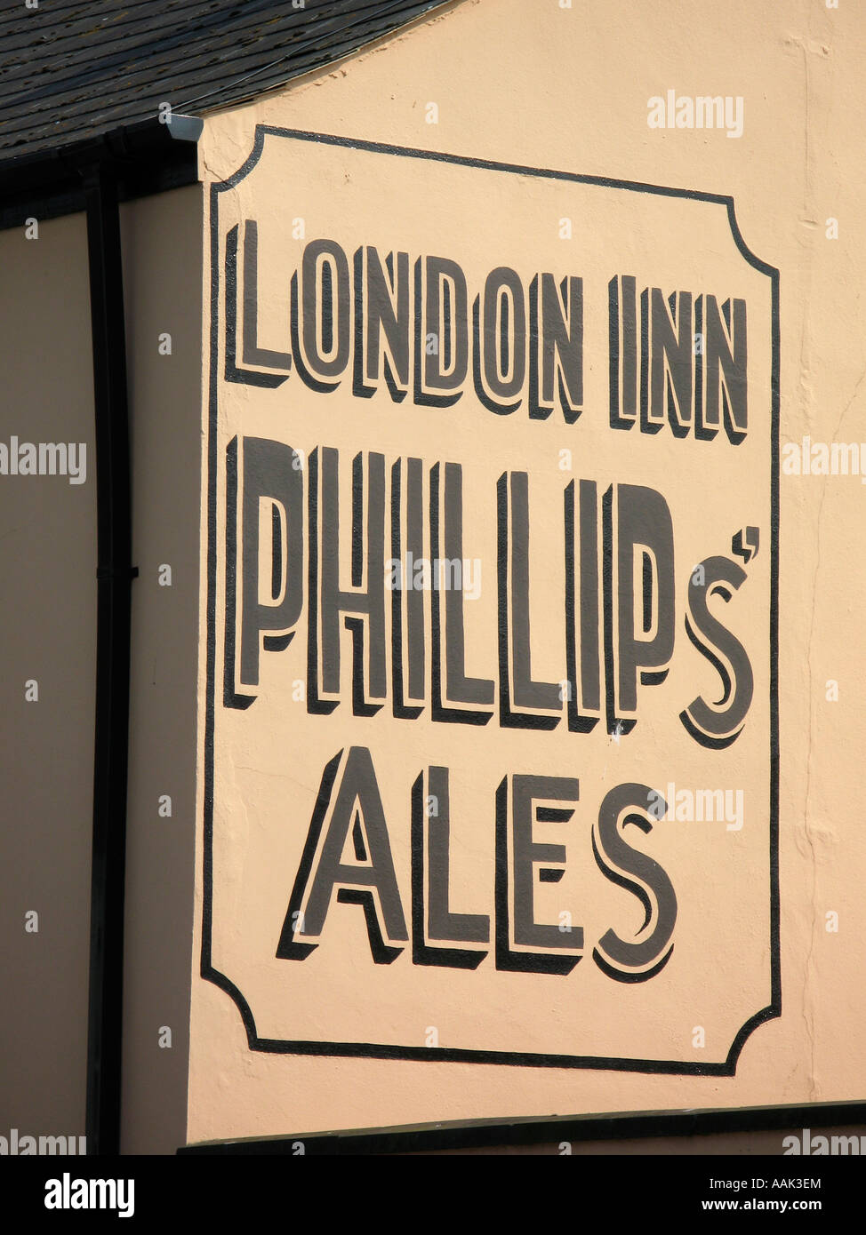 Former pub LONDON INN PHILLIPS ALES old pub sign painted on exterior ...