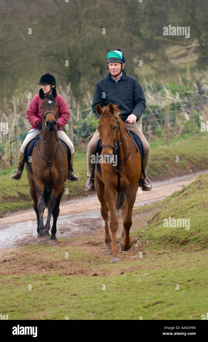 Pony trekkers riding down country lane on a Black Mountains riding loop ...