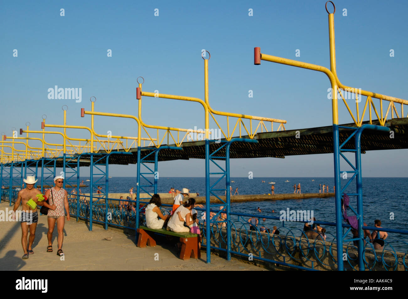Crimea, Kurortne, beach, blue-yellow, ukrainian national colours Stock ...
