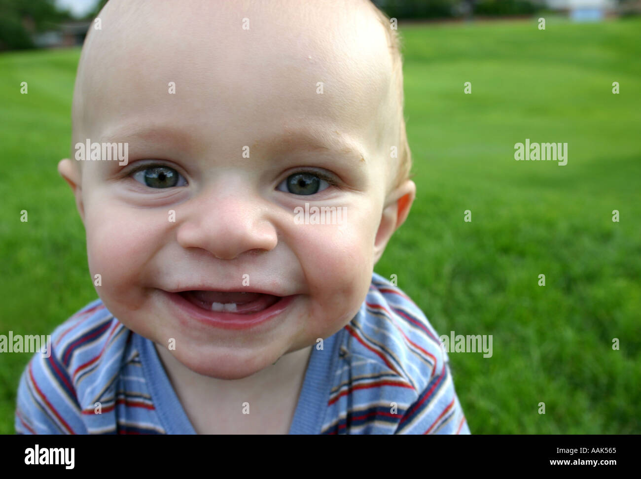 baby smiling at park with green grass background Stock Photo - Alamy
