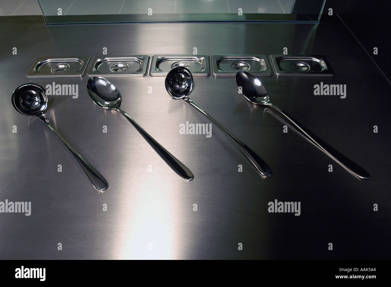 Serving cutlery in an Interior of a modern hotel kitchen Stock Photo ...